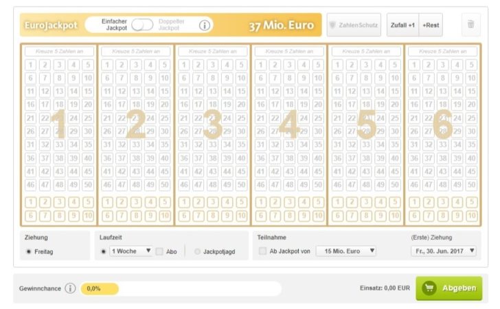 Eurolotto online spielen der Spielschein von euroackpot